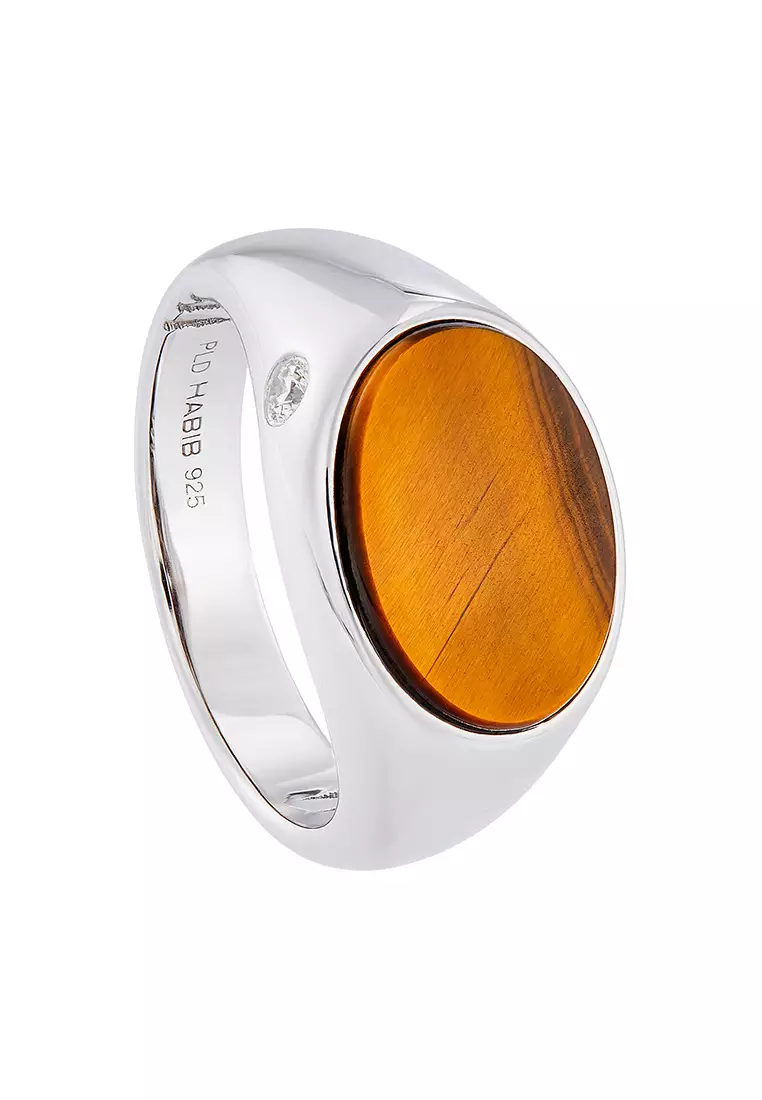 Buy HABIB HABIB Oval Tiger Eyes and Diamond Men's Ring in 925 Silver ...