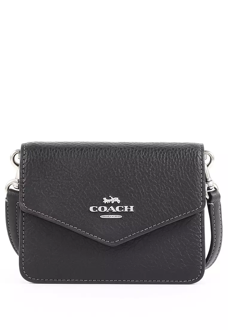 網上選購 Coach Pebbled Leather Mini Envelope Wallet With Strap - Black 2025 ...