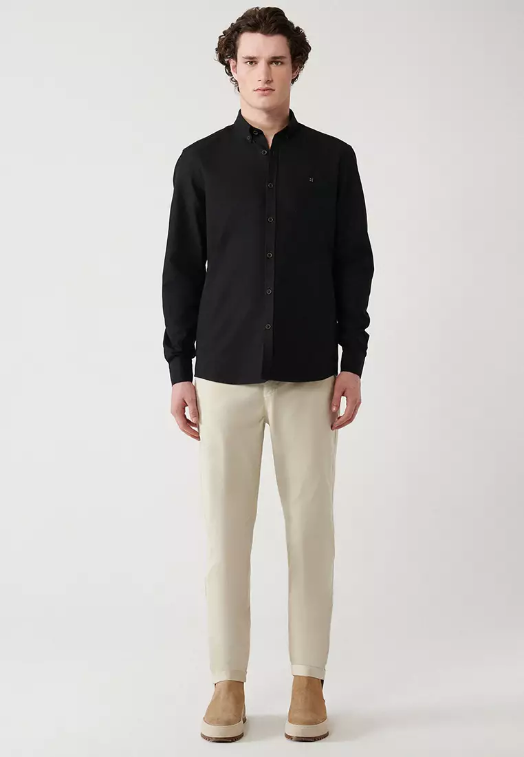 Buy Avva Men's Black 100% Cotton Button-Down Collar Shirt A32Y2120 ...