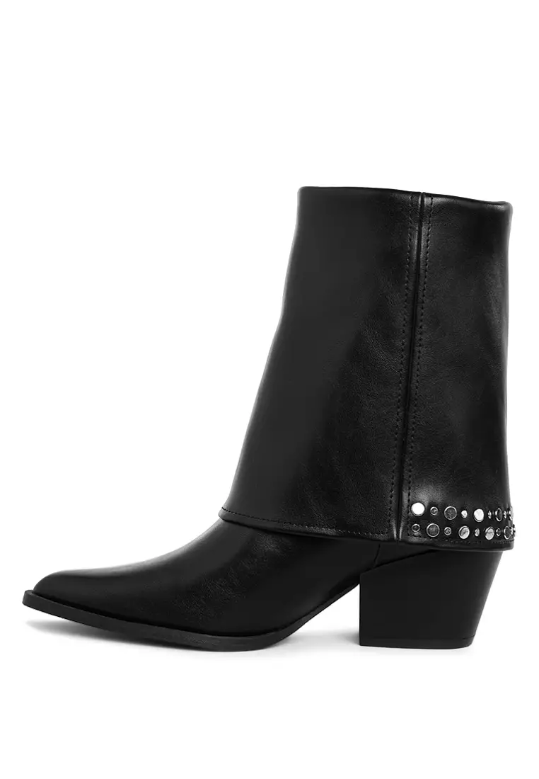 Buy London Rag Stud Embellished Foldover Boots in Black Online | ZALORA ...