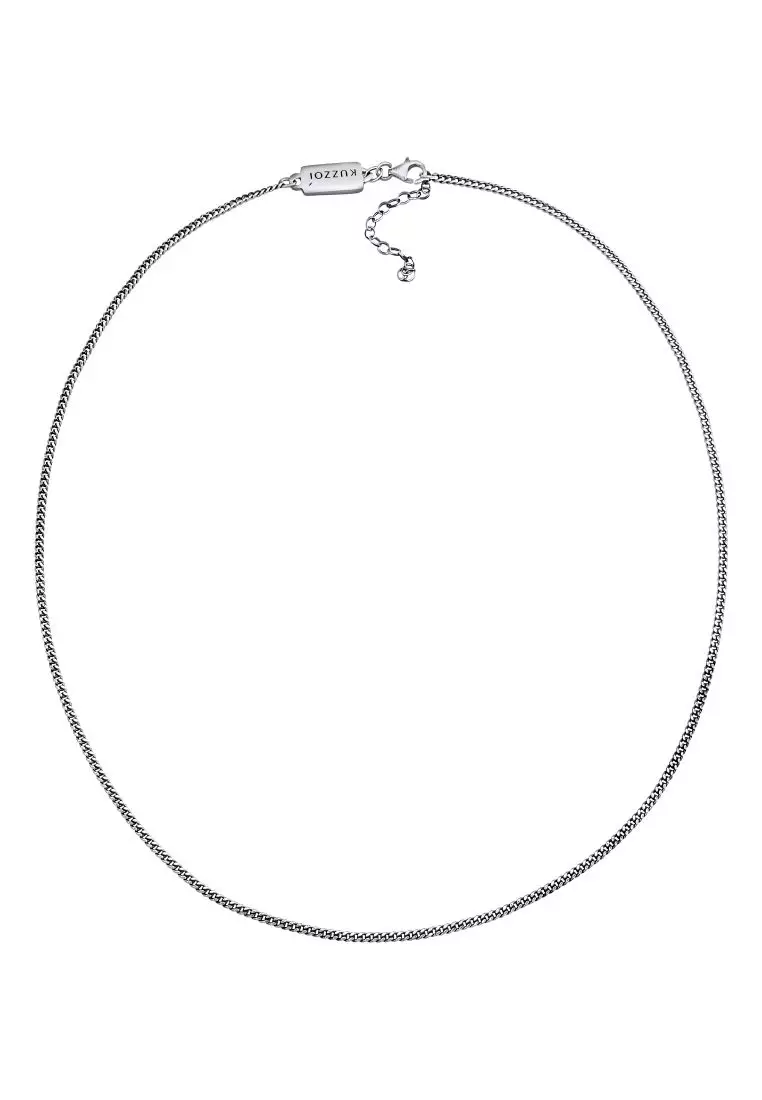 Buy Kuzzoi Necklace Men Curb Chain Basic Fine Minimal Oxidised in 925 ...