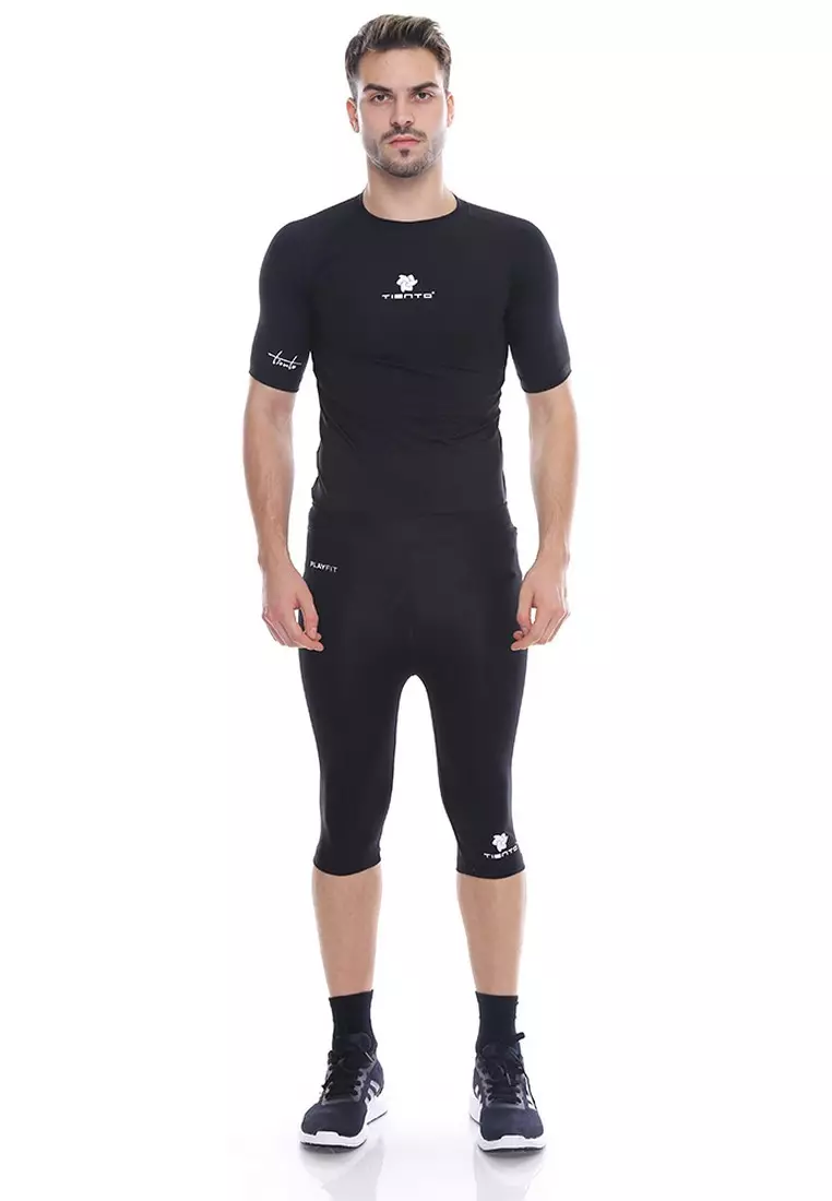 Jual Tiento Tiento Man Compression Half Pants Black White Celana ...