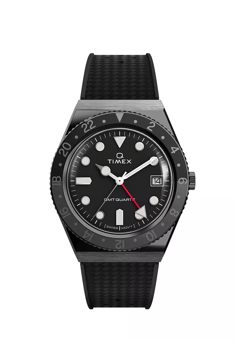 Buy Timex Timex Q Timex Gmt Black Rubber Analog Quartz Watch For Men ...