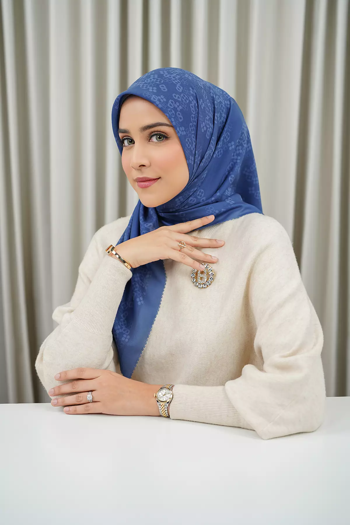 Jual Buttonscarves Monogram Scramble Voile Square - Classic Blue ...