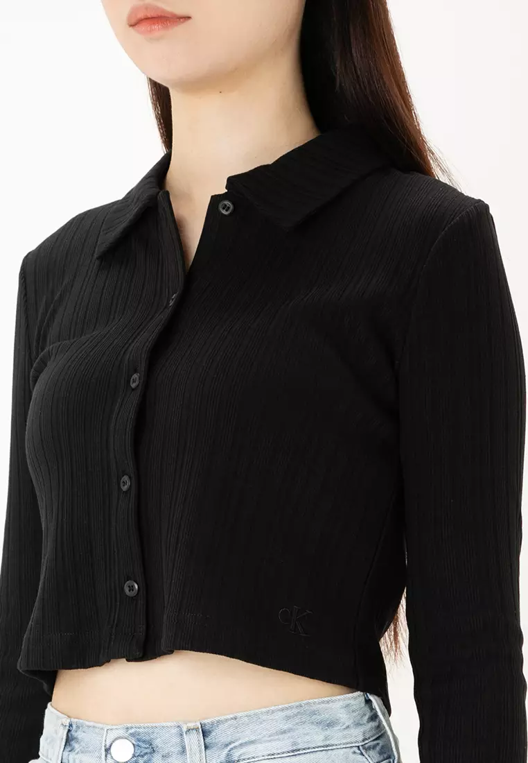Buy Calvin Klein Knit Button Up Polo Top 2025 Online | ZALORA