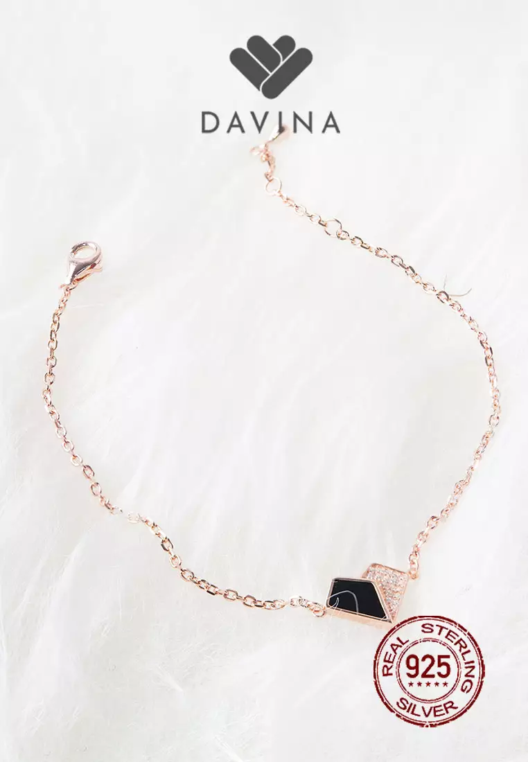 Jual DAVINA Jewelry DAVINA Ladies Lovela Black Bracelet Rose Gold Color ...