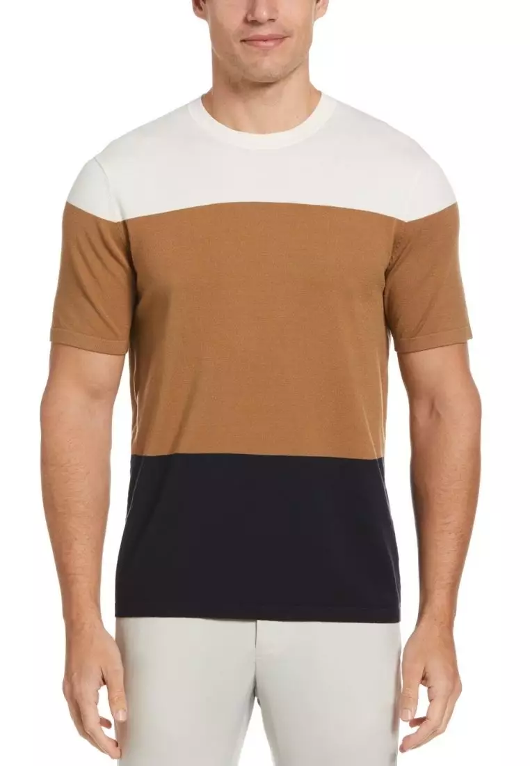 Buy Perry Ellis Tech Color Block Crew Short Sleeve Sweater Tee Shirt ...