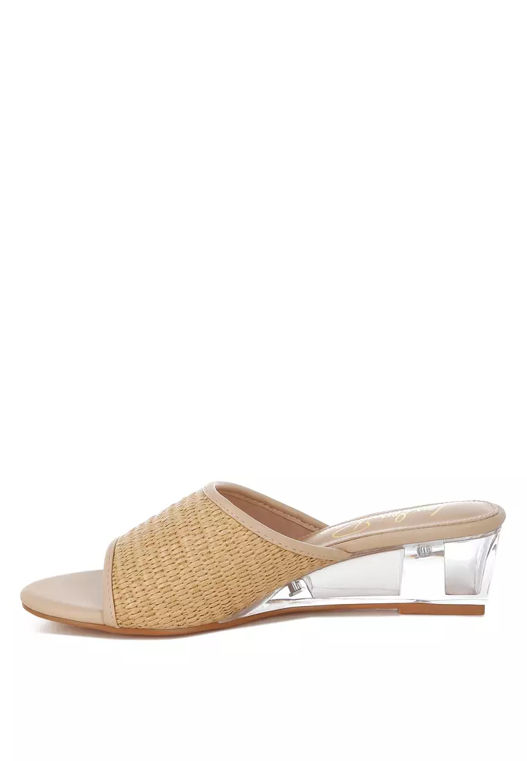London Rag Raffia Clear Heel Wedge Sandals In Natural 2025 | Buy London ...