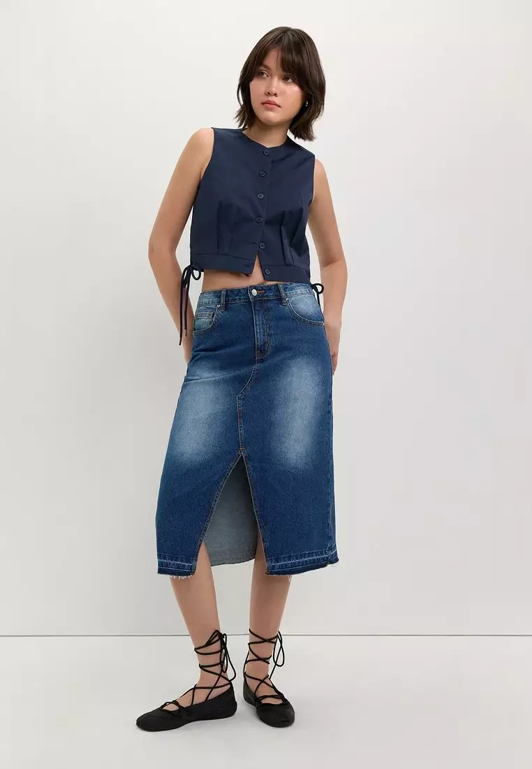 Buy Pomelo Side Bow Tie Crop Top - Navy 2025 Online | ZALORA