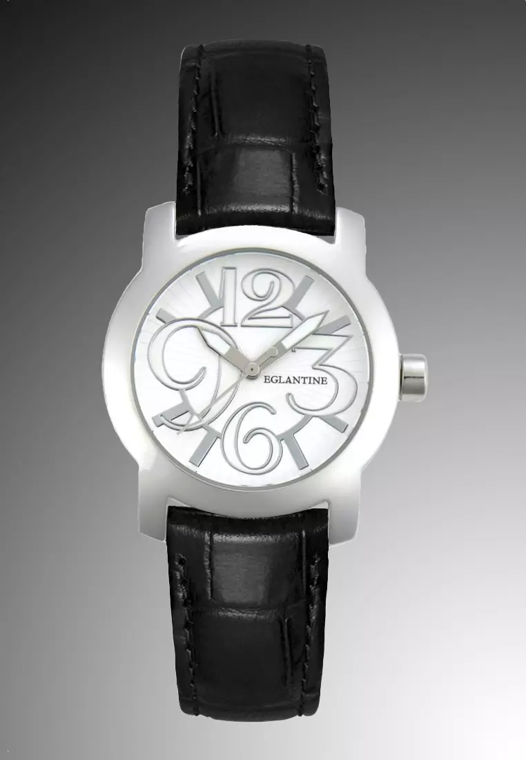 Buy EGLANTINE Sara Steel quartz Watch on Black Leather Strap 2025 ...