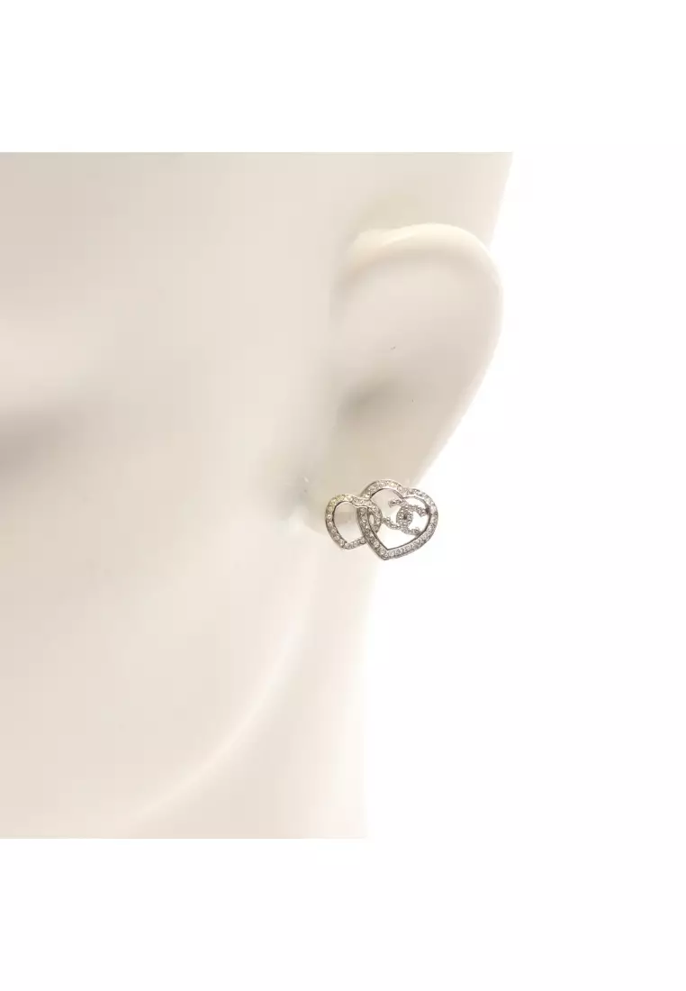 Buy Chanel Pre-Loved Chanel coco mark heart earrings Rhinestone Silver clear F23N 2025 Online ...