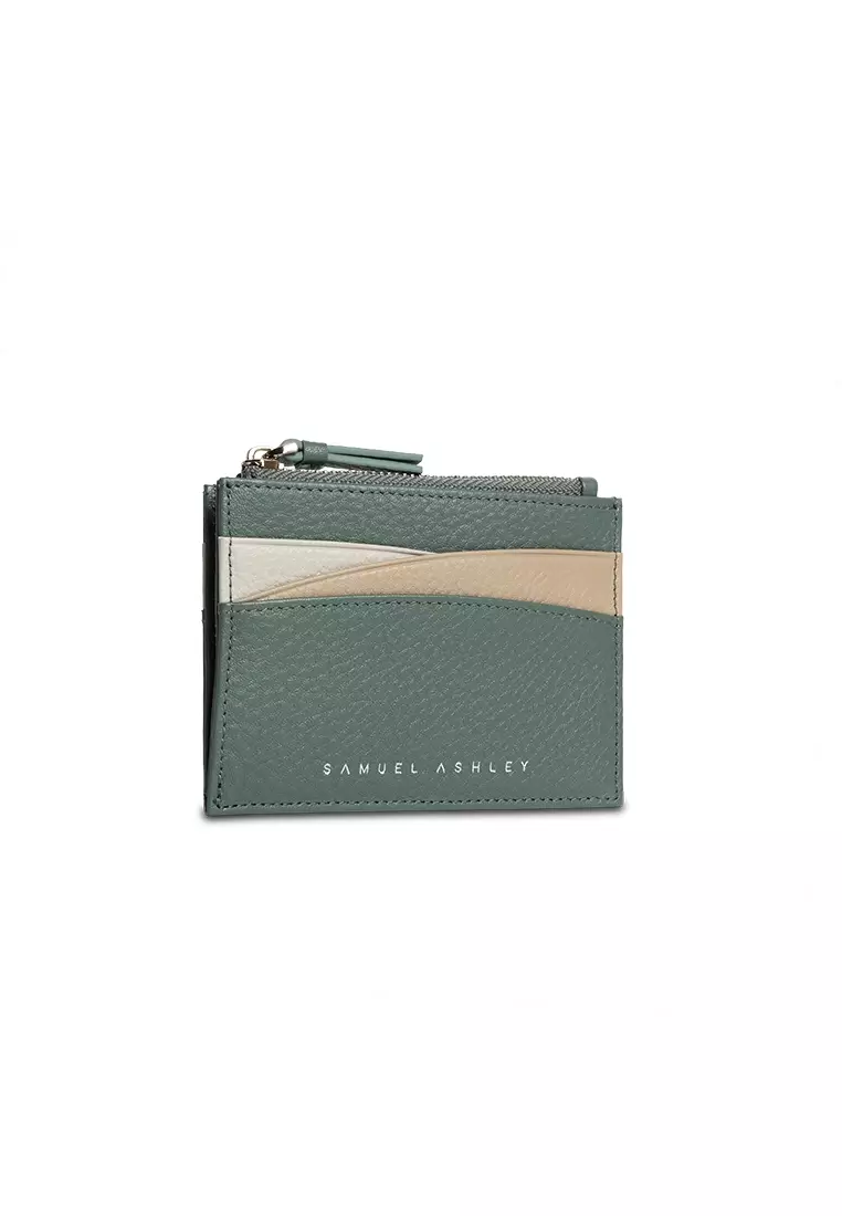 Buy Samuel Ashley Amber Top Zip Leather Card Holder - Jungle Green 2025 ...