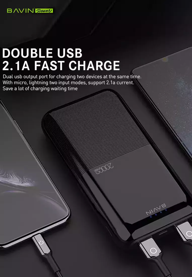Buy BAVIN PC091 Power Bank 20000mAh Lithium Polymer Battery Quick Charging Dual Port Comes With ...