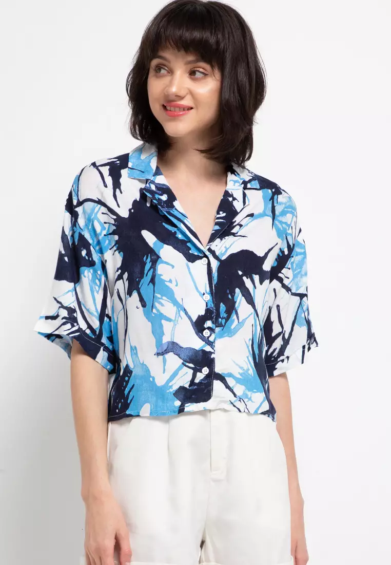 Jual Nade Nade Japan Ft046 Kemeja Wanita Oversize Motif Daun Api Putih Original 2025 Zalora