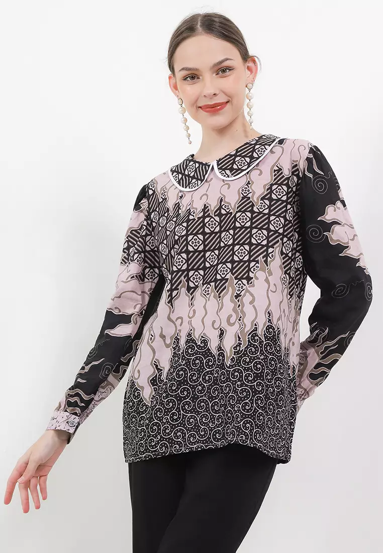 Jual Elshanum Batik Seroja Blouse Batik Premium Wanita Casual Modern ...