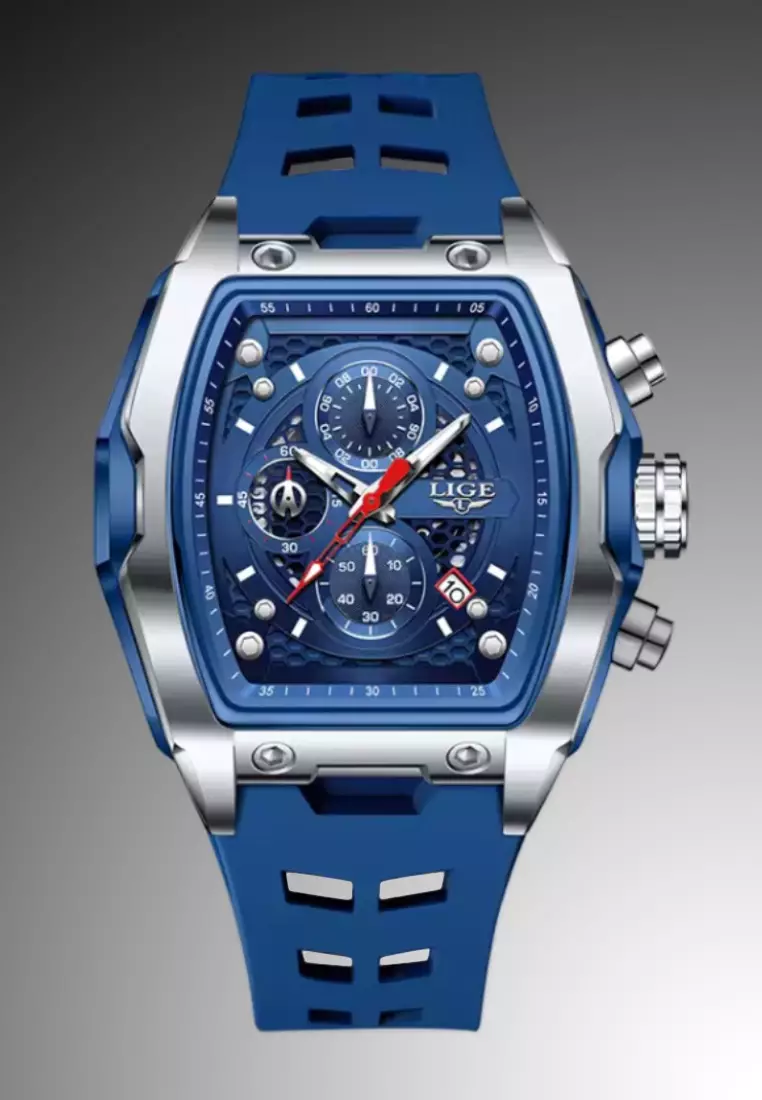 LIGE Unisex Chronograph Tonneau Shaped Plastic and Metal Alloy Quartz ...