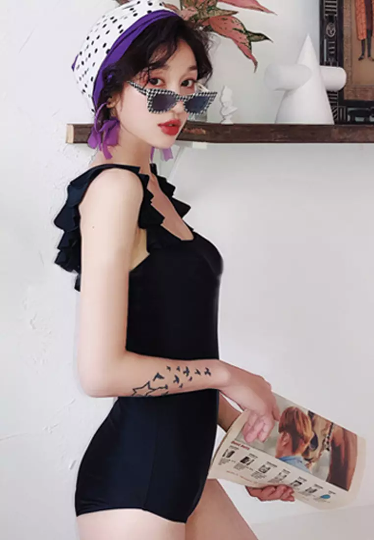 Buy Sunnydaysweety New Ruffle Back-Open One-Piece Swimsuit CA060705BK ...