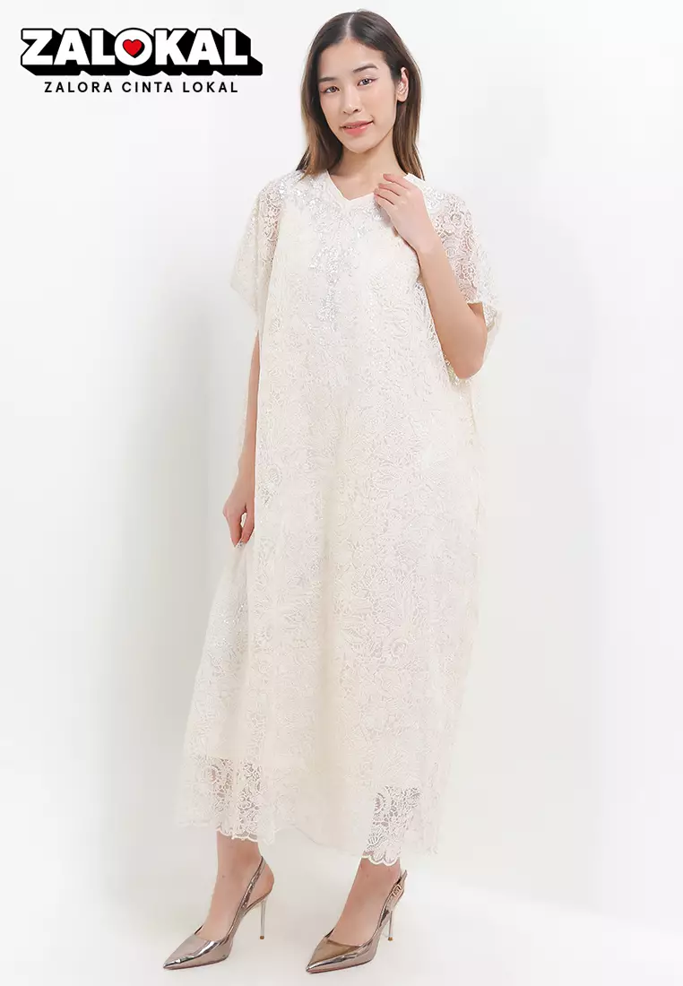 Jual Chic Simple Embellished V Neck Seq Detail Emb Tulle Kaftan ...