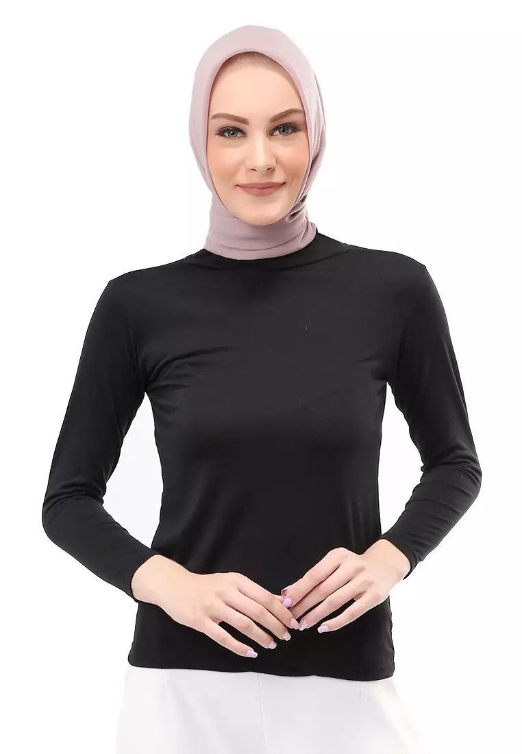 Jual Evernoon Sabrina Manset Kaos Muslimah Atasan Wanita Long Sleeve Polos Relaxed Fit - Hitam ...