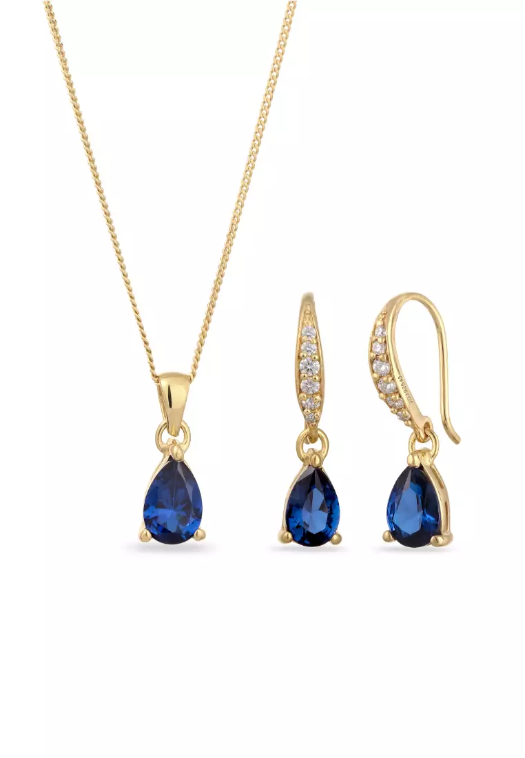 Buy ELLI GERMANY Sapphire Blue Drop Jewelry Set – Gold-Plated Silver ...