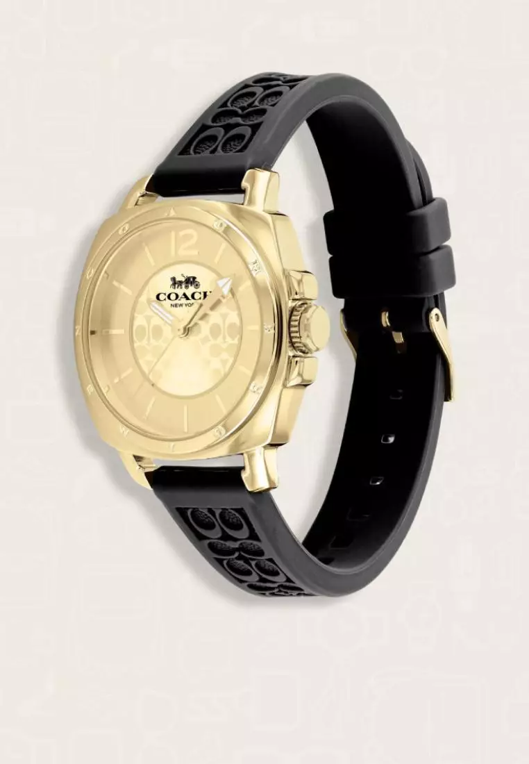 Jual Coach Jam Tangan Wanita Coach Boyfriend Rubber Strap Black Gold ...