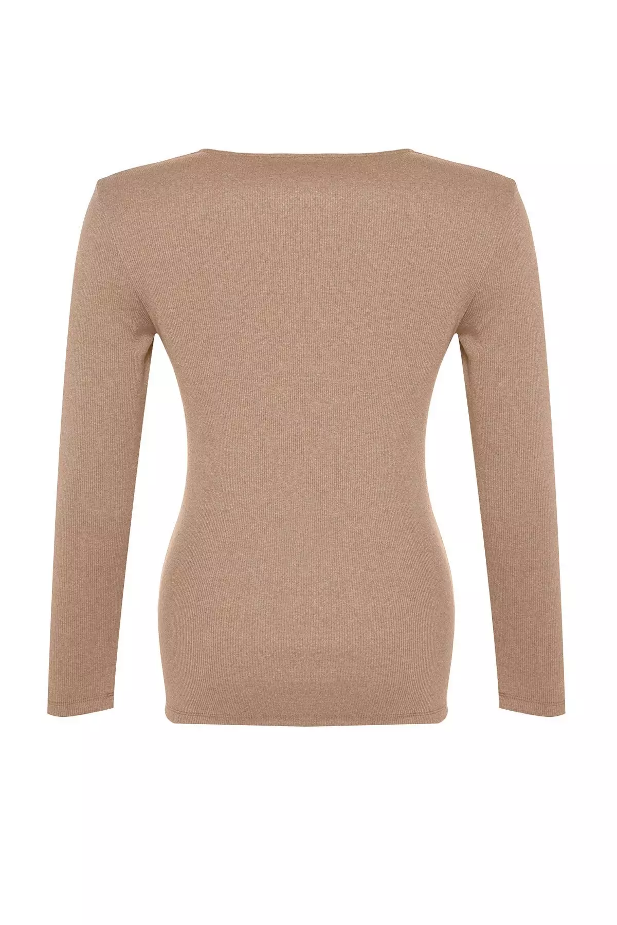 Buy Trendyol Mink Crew Neck Plain Basic Ribbed Knitted Blouse ...