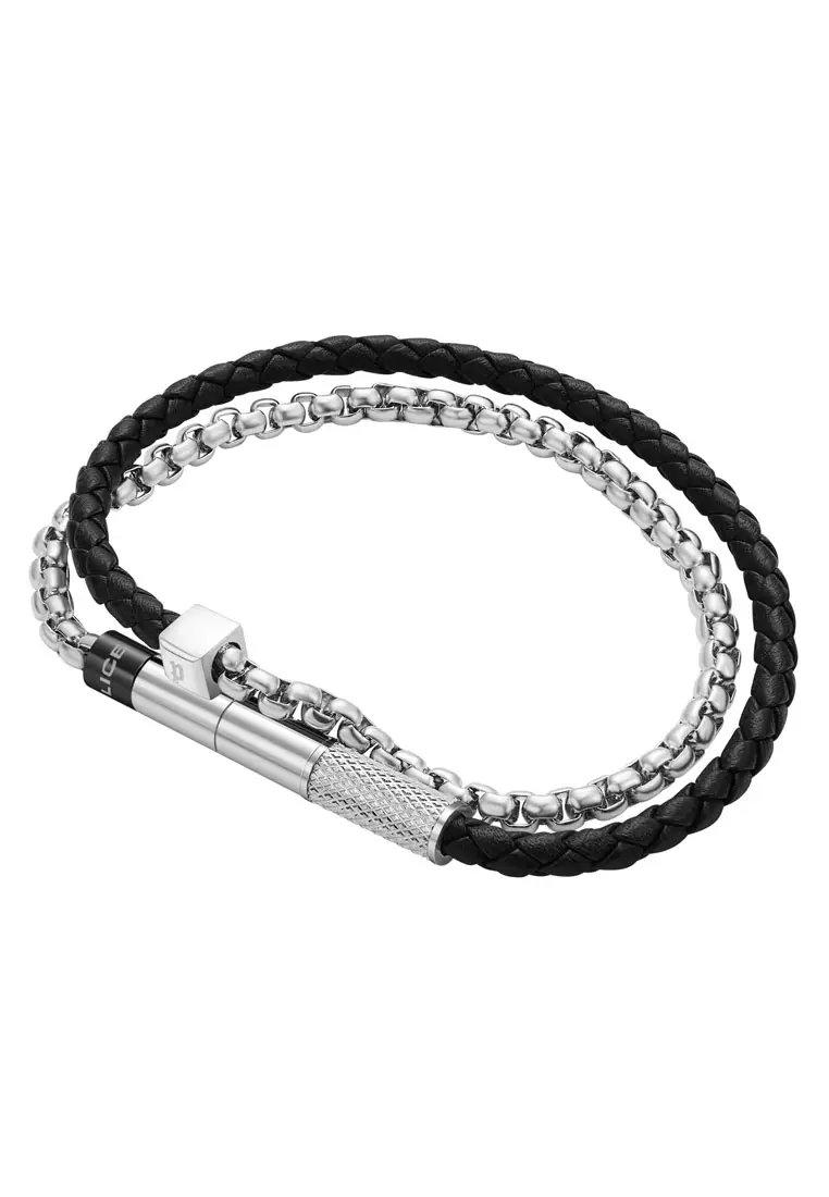 Buy Police Police Blend Black Leather and Silver Stainless Steel ...