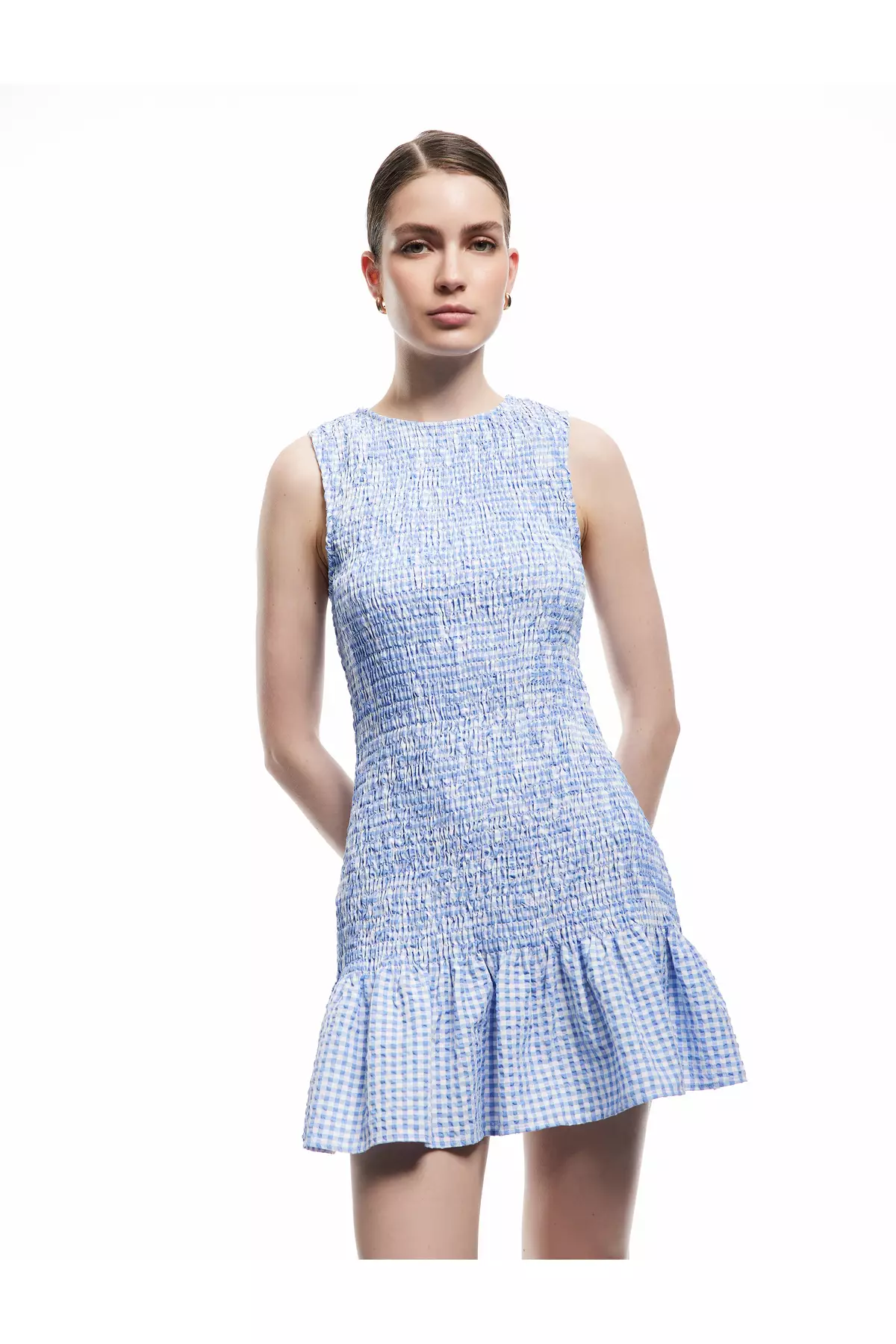 Buy KOTON Gipeli Sleeveless Crew Neck A-Line Ruffle Gingham Mini Dress ...