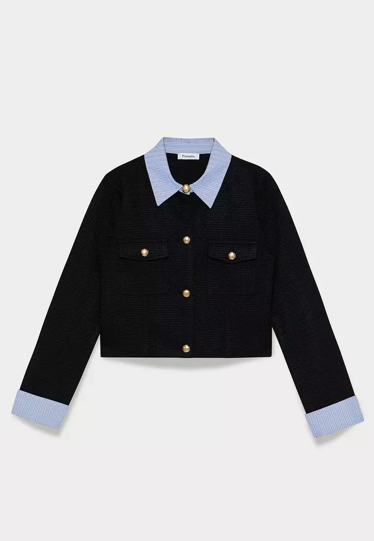 Buy Pomelo Cropped Tweed Jacket - Black 2025 Online | ZALORA