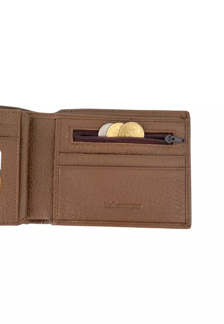 Buy Volkswagen Men's RFID Genuine Leather Bi Fold Center Flap Short ...