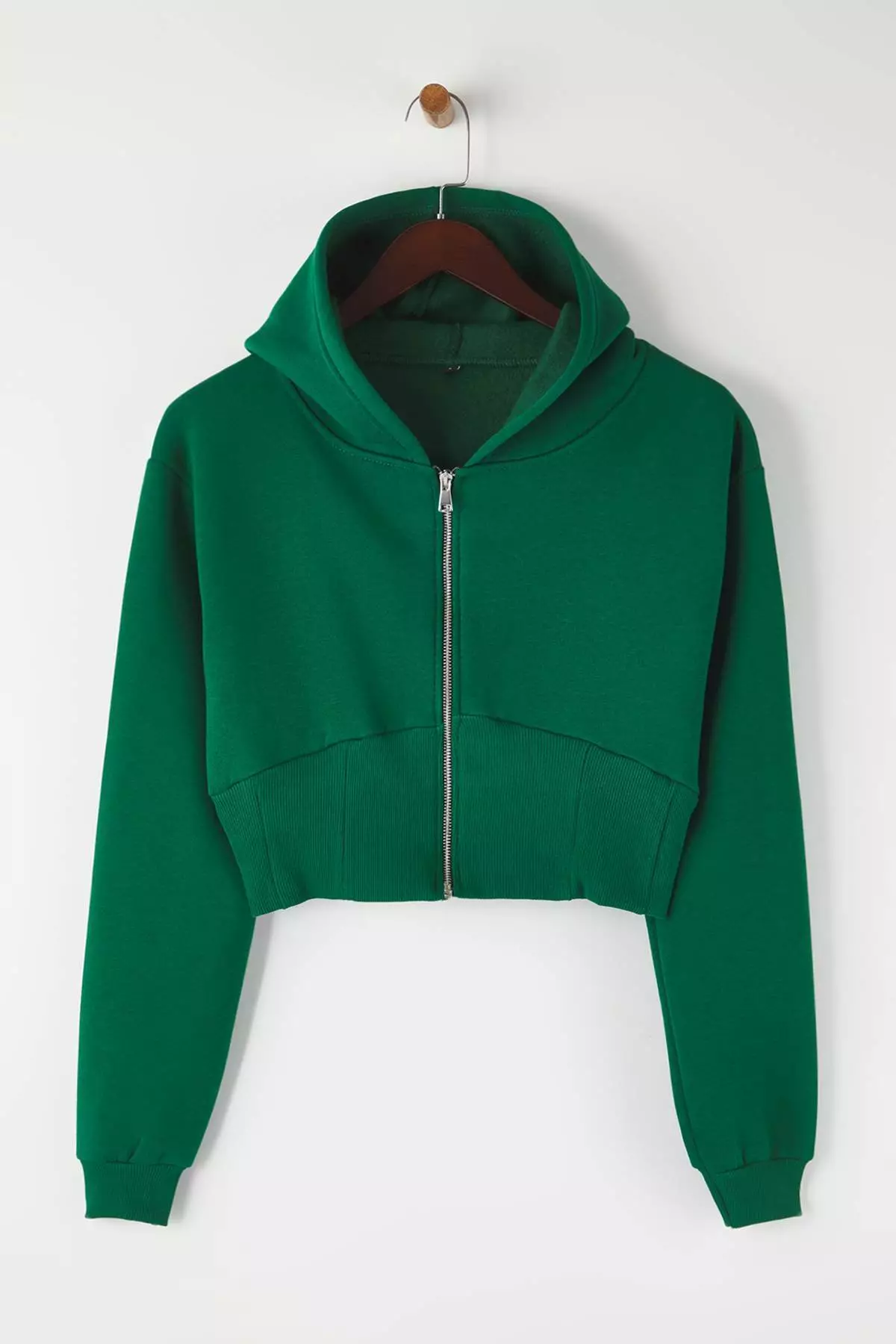 Trendyol Emerald Green Zippered Hooded Waist-Sit Flexible Knitted ...