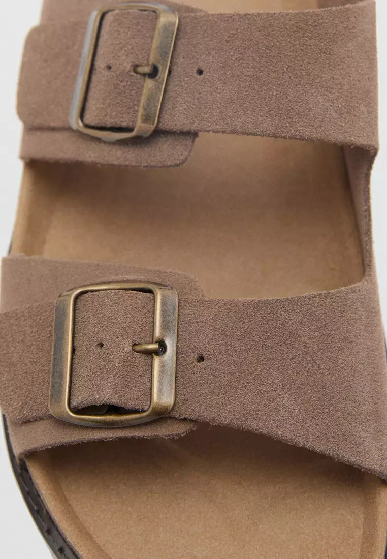 Jual MANGO Man Buckle Leather Sandals Original 2026 | ZALORA Indonesia