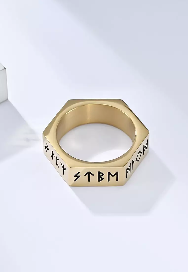 Buy LYCKA JSC3110 S316 Stainless Steel Hexagon Viking Runes Ring 2025 ...