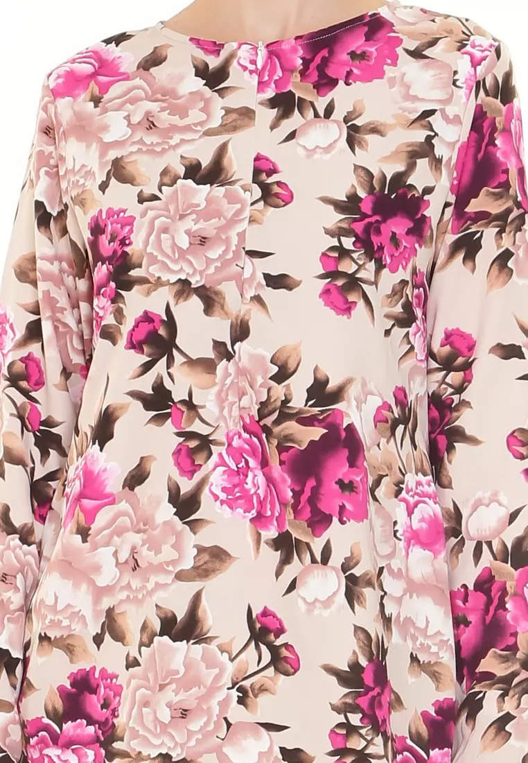 Buy RINA NICHIE COUTURE Rina Printed Kurung in Beige Pink Rose Flower ...