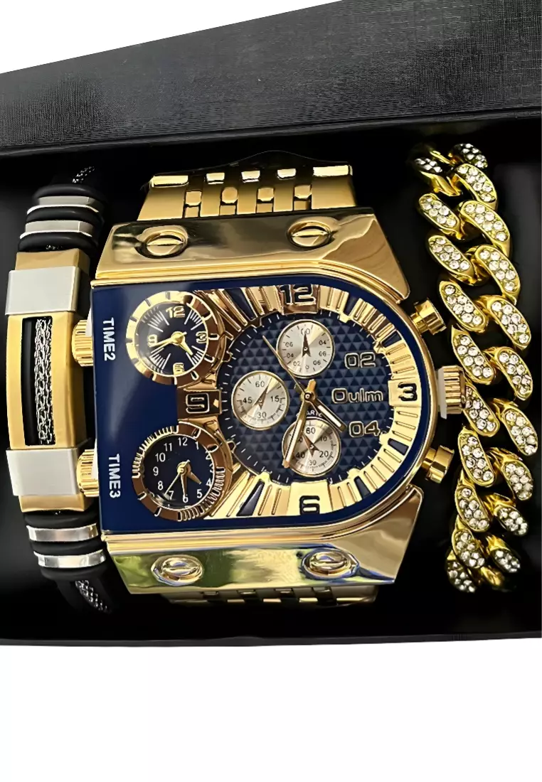 Buy OPCHIC Men's Multi-time Zone Large Dial Luminous Quartz Steel Band ...