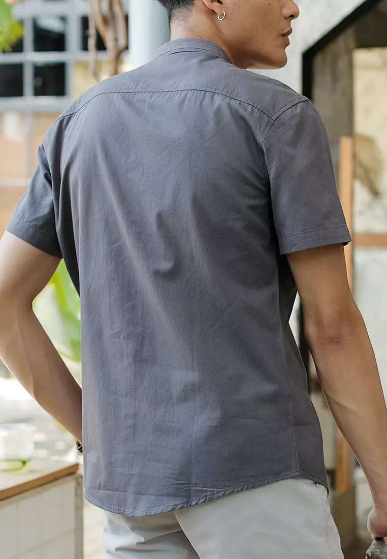Jual Oxcon Kemeja Collarless Koko Tangan Pendek short shirt OXCON Charcoal Original 2025 ...