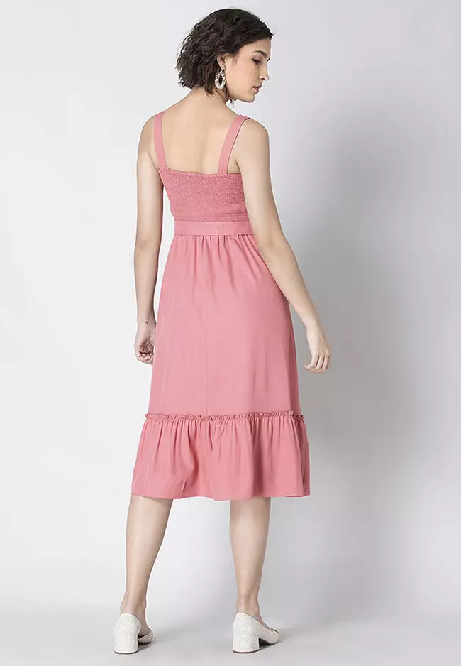 Buy FabAlley Belted Smocked Back Midi Dress 2025 Online | ZALORA