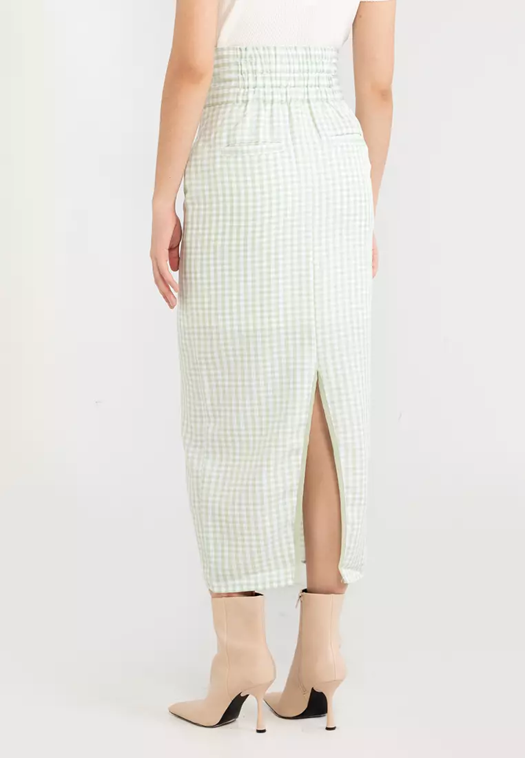 Buy Heather High Waist Gingham Slit Narrow Skirt 2025 Online | ZALORA