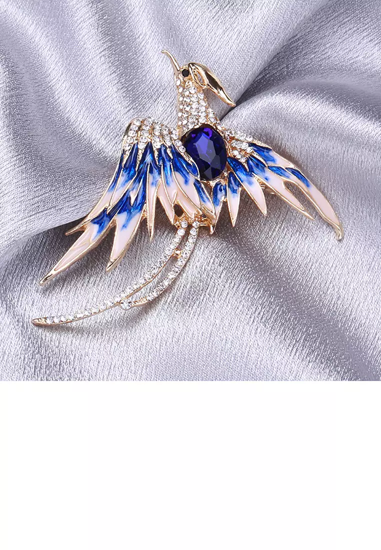 Jual Glamorousky Fashion and Elegant Plated Gold Enamel Blue Phoenix ...