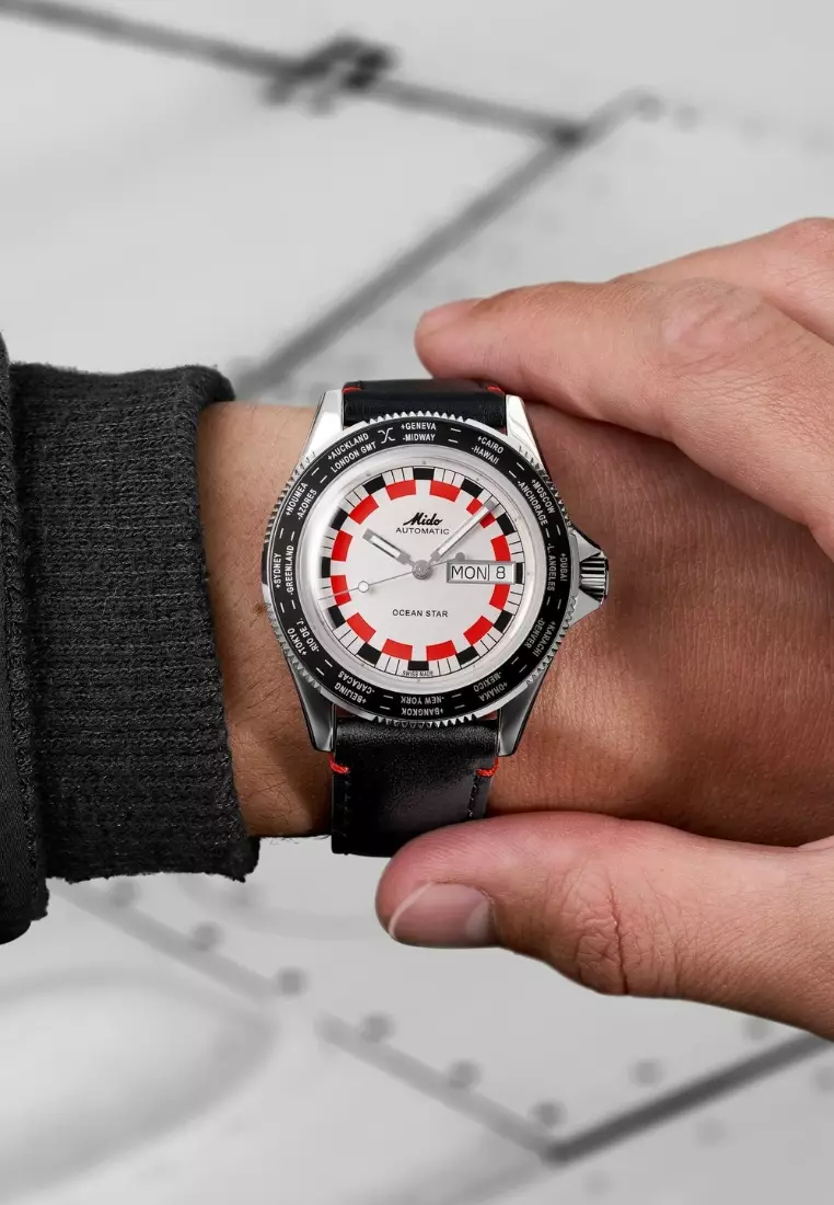 Buy Mido Mido Ocean Star Worldtimer Silver Dial Black Leather Band 80 ...