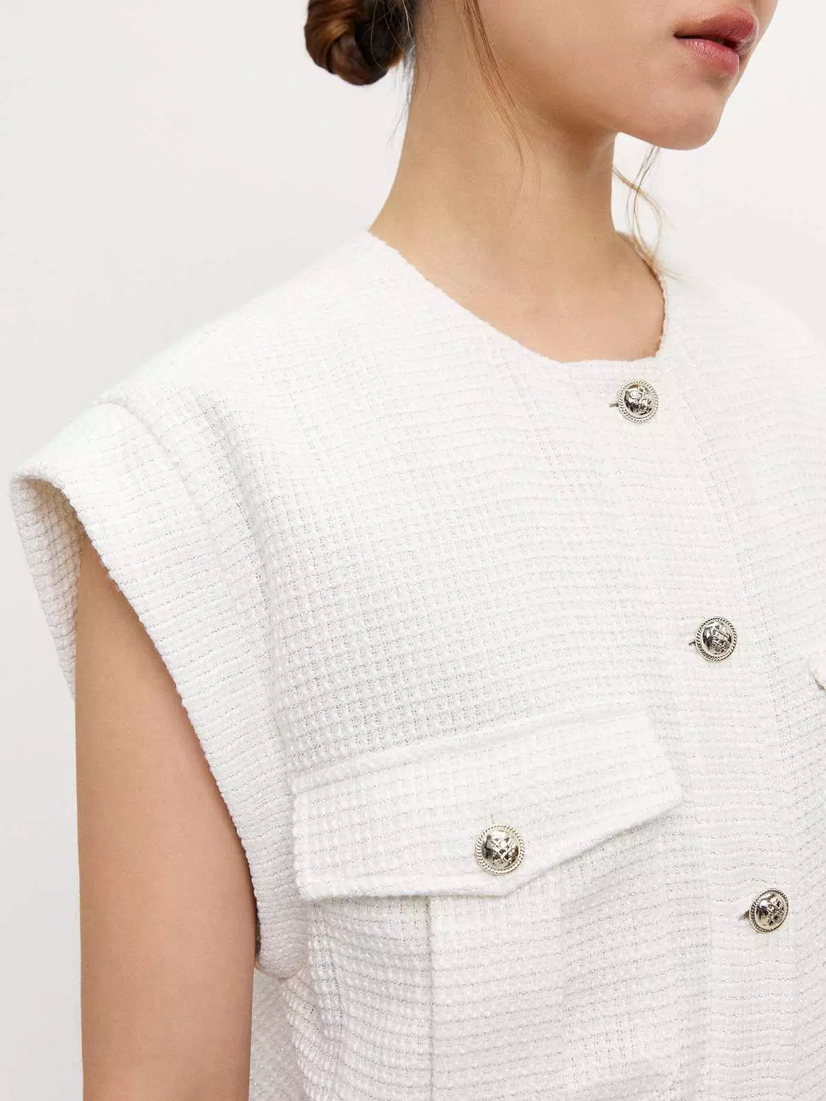 Jual POMELO FASHION Tweed Vest - White Original 2026 | ZALORA Indonesia