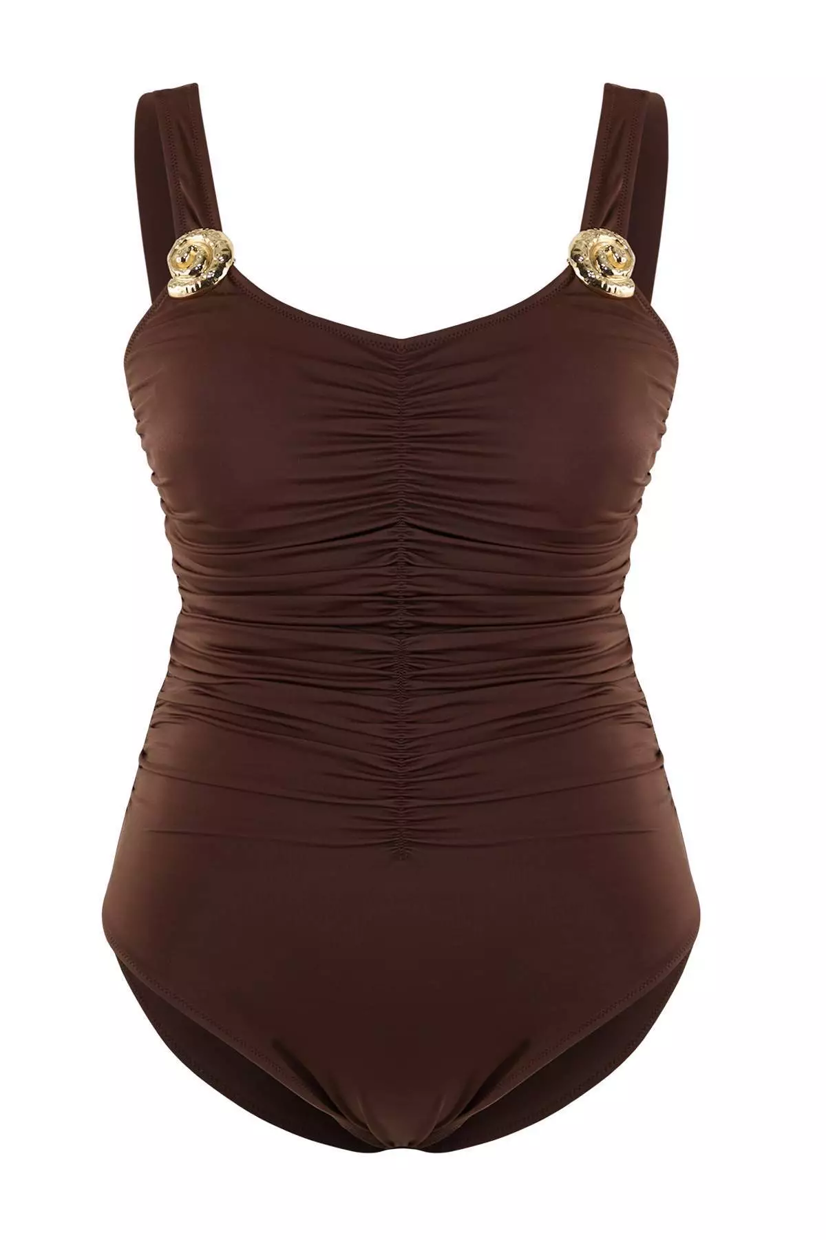Buy Trendyol Brown Gold Accessory Drawstring Plus Size Swimsuit ...