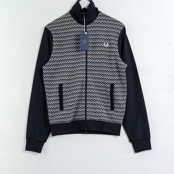 Jual Fred Perry Jaket FRED PERRY PATTERN IVORY NAVY ZIP TRACK BOMBER ...