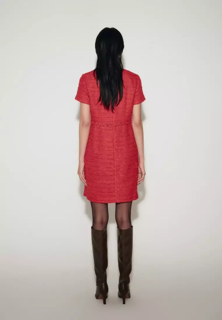 Buy G2000 Red Tweed Fitted Round Neck Dress 2025 Online | ZALORA