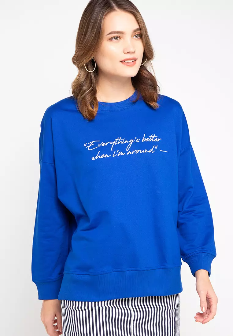 Jual LOGO JEANS Logo Jeans Sweater Wanita Smurf Blue Original 2025 ...