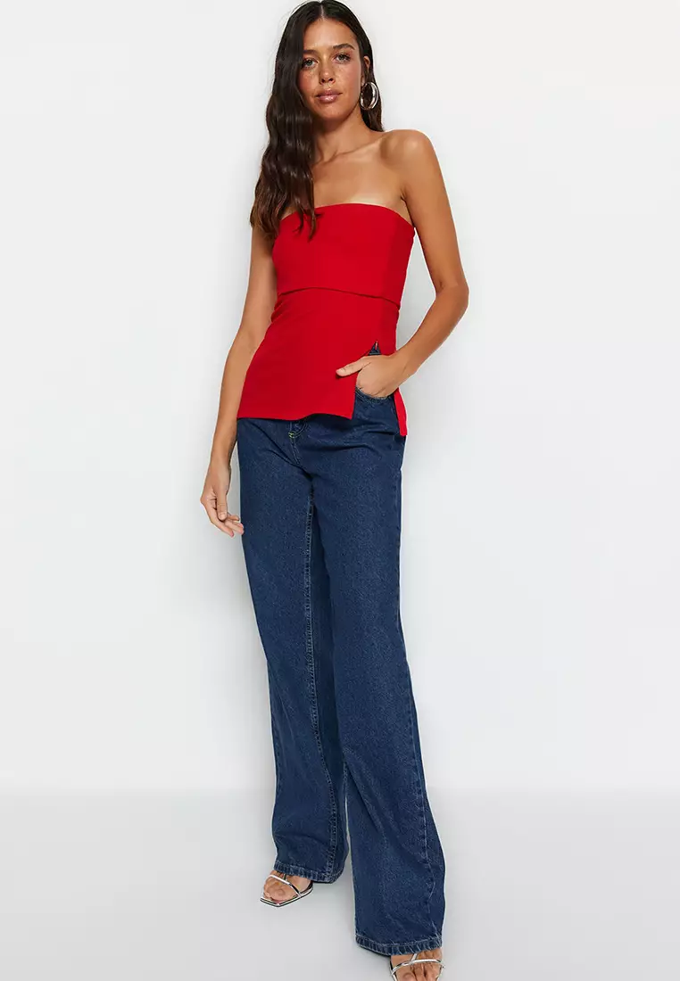 Buy Trendyol Side Zip Strapless Top Online | ZALORA Malaysia