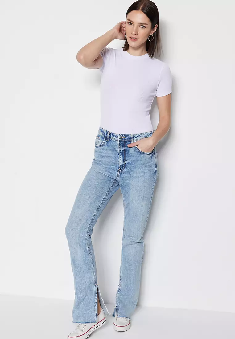 Buy Trendyol Half Sleeves Knitted Body Tunic with Snap Fastener Online ...