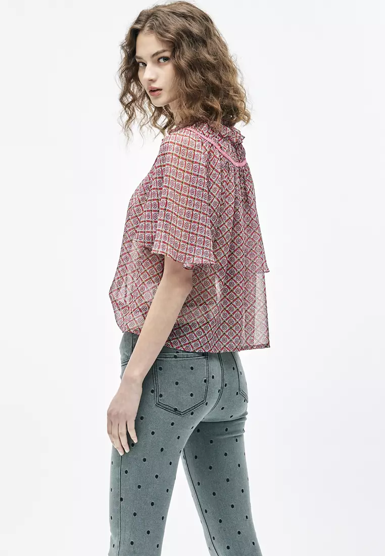 Buy iROO All Over Floral Print Flare Sleeve Top 2026 Online | ZALORA ...