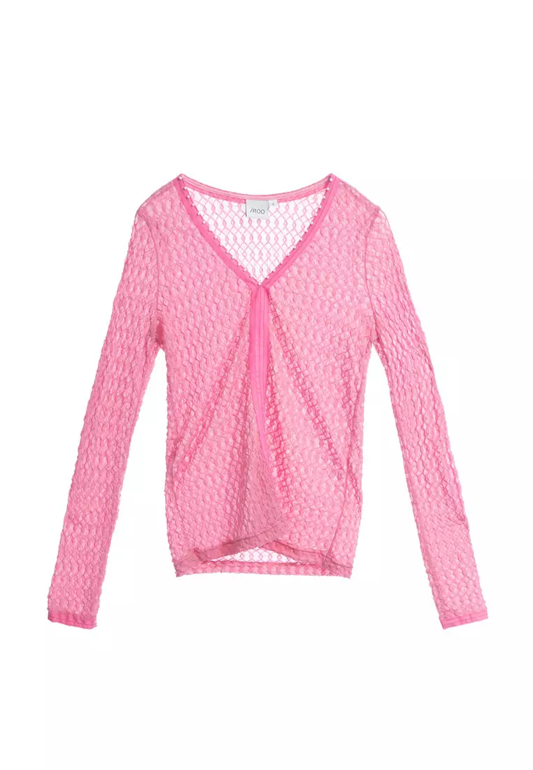 Buy iROO V-Neck Pink Texture Top 2026 Online | ZALORA Philippines