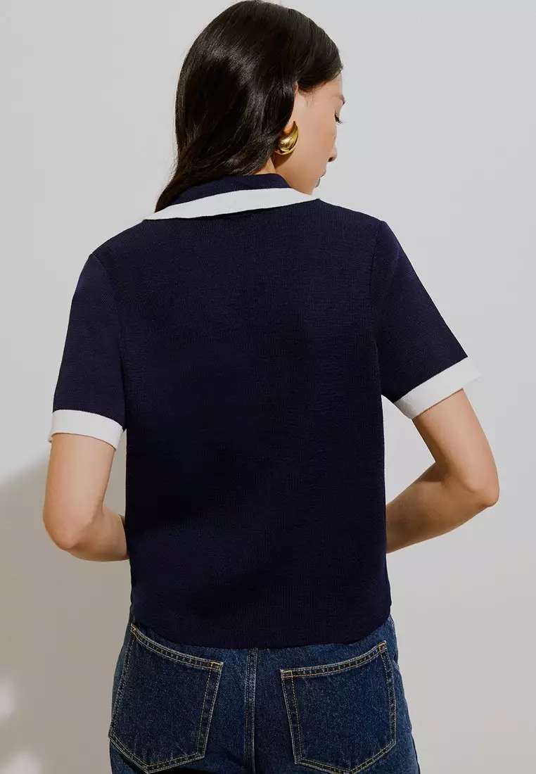 Pomelo Contrast Trim Knitted Short-Sleeve Shirt with Gold Hardware ...